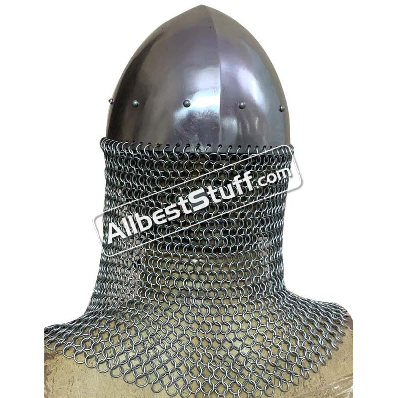 Medieval Norman Nasal Helmet with Chain mail Aventail